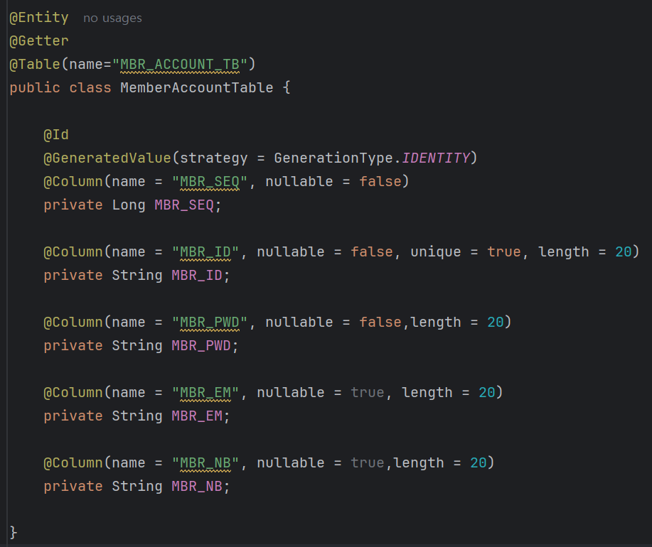 JPA 엔티티 클래스 작성하기