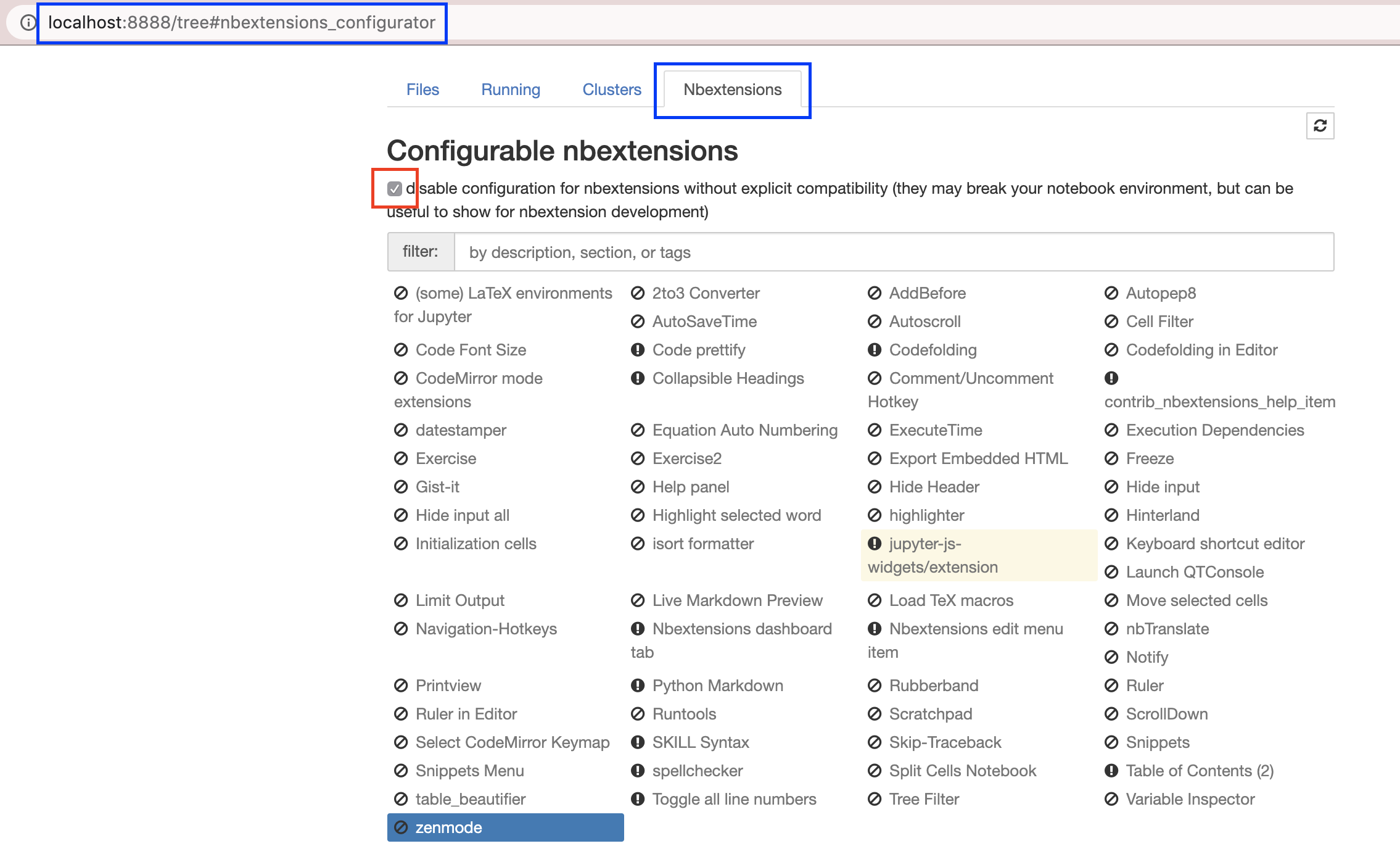 jupyter notebook - nbextensions