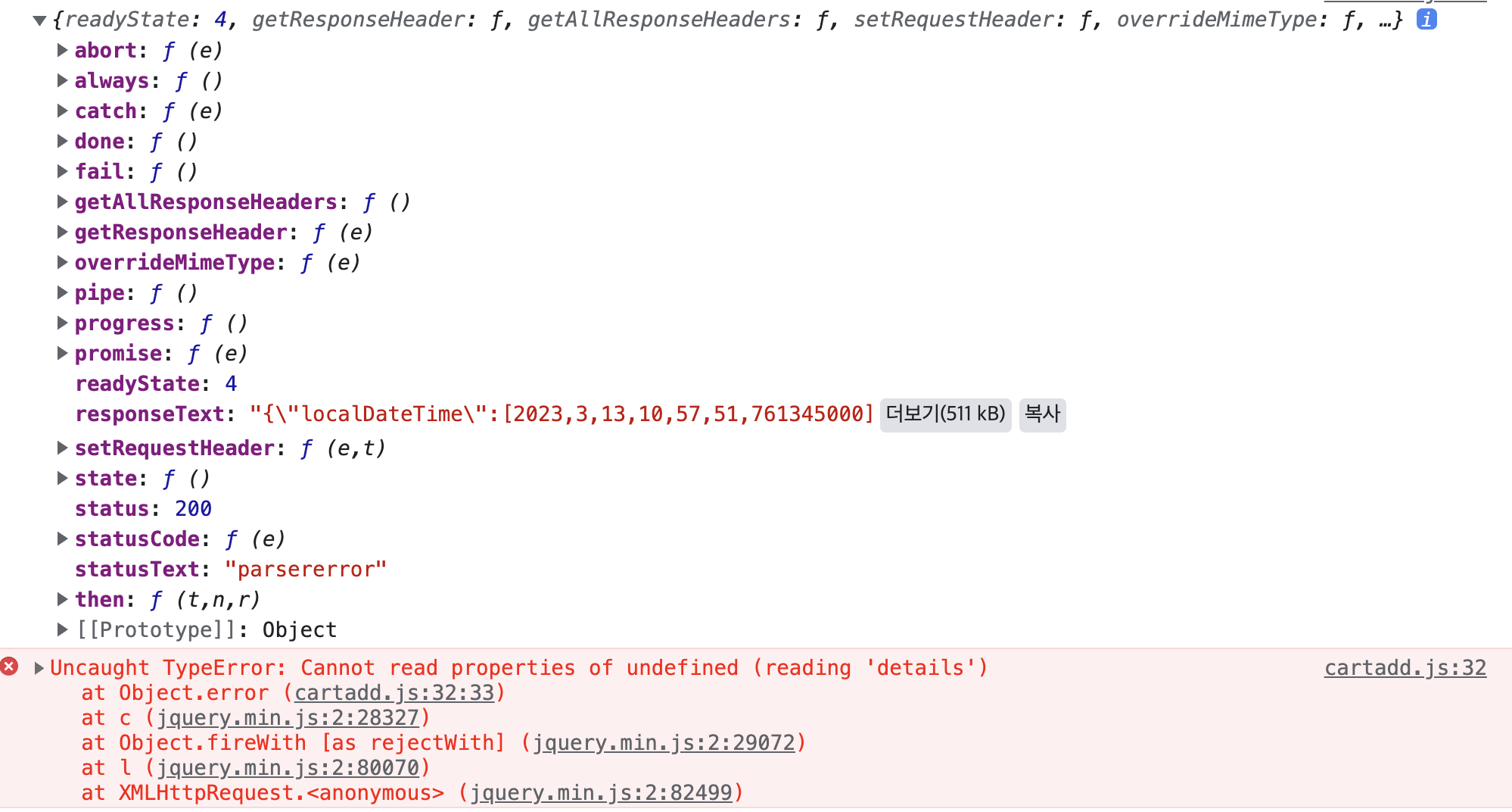 statusText: parsererror