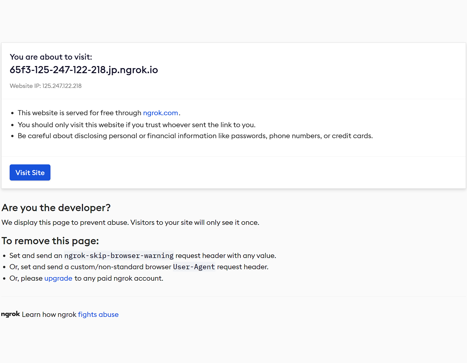 Ngrok 통신 시 오류페이지를 response하는 오류 (status 200, response ! ...)