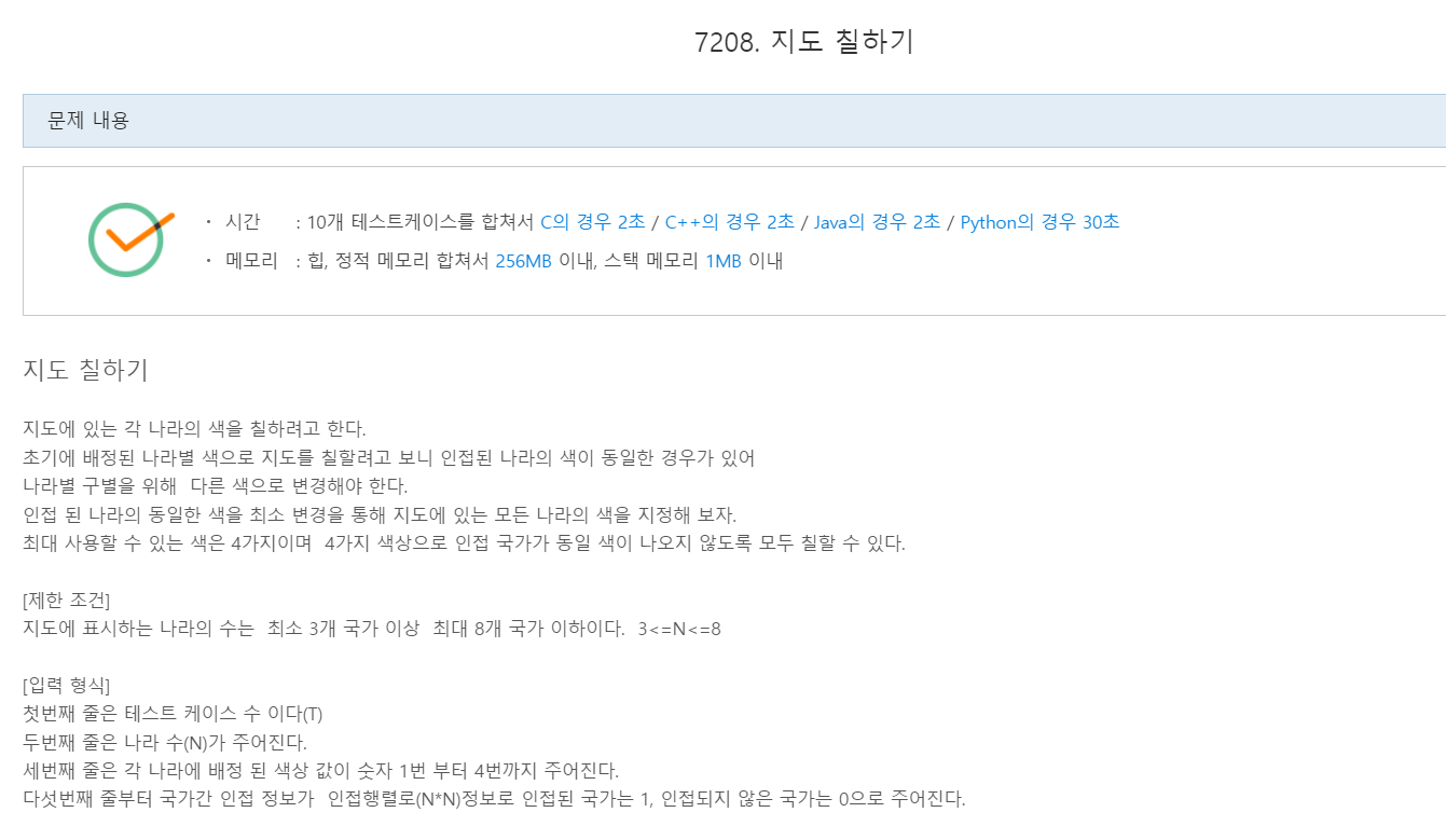 [SWEA] 7208번 지도 칠하기[D4](JAVA)