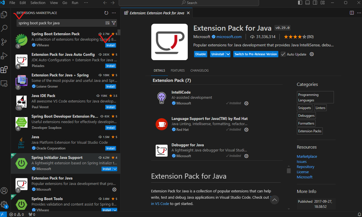 Spring boot for vscode
