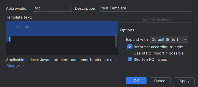 IntelliJ에 Live Templates 설정하기
