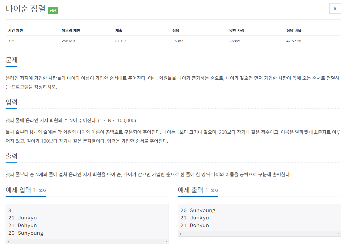 [BOJ][python] No.10814 나이순 정렬