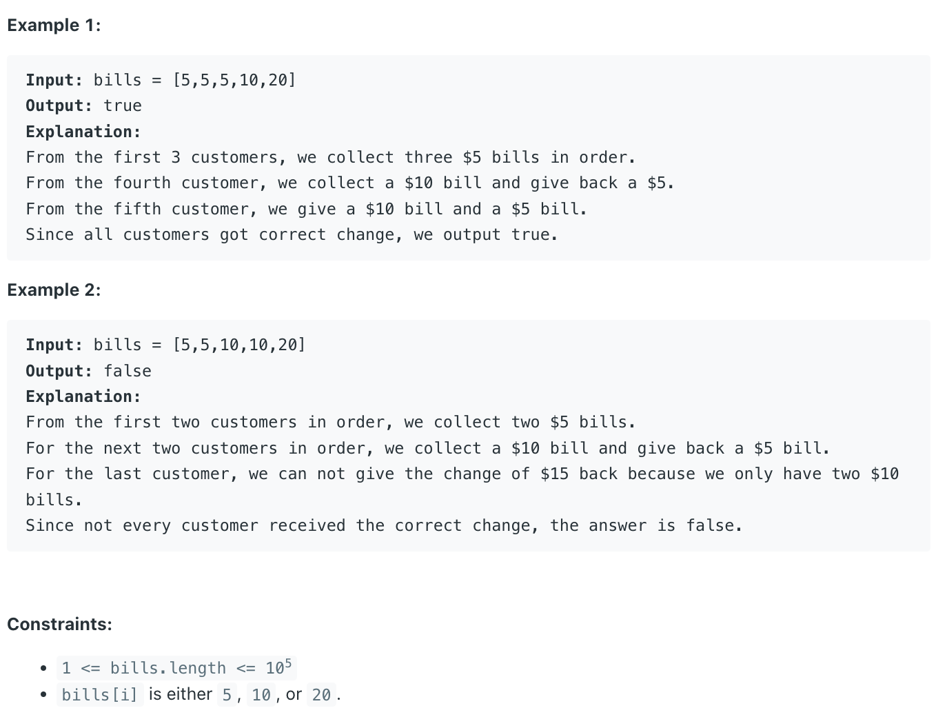 [코테 풀이] Lemonade Change