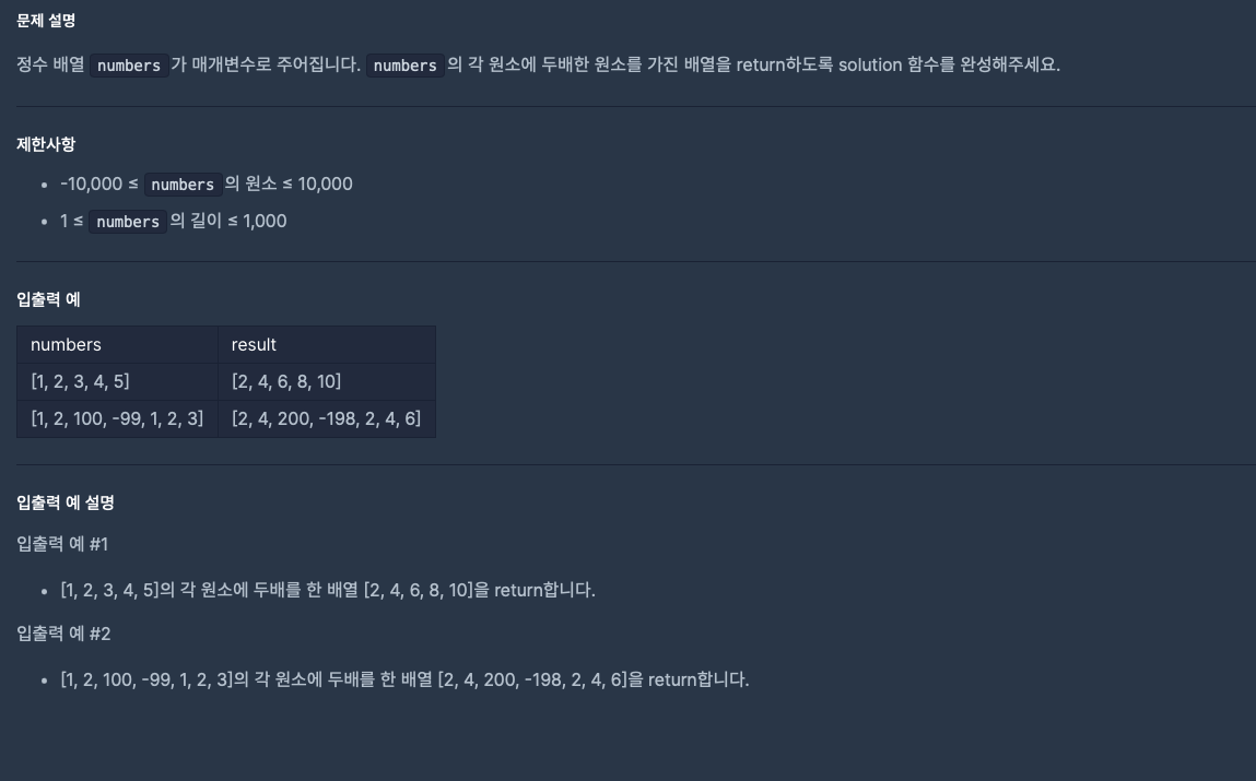 Python 프로그래머스 배열 두 배 만들기