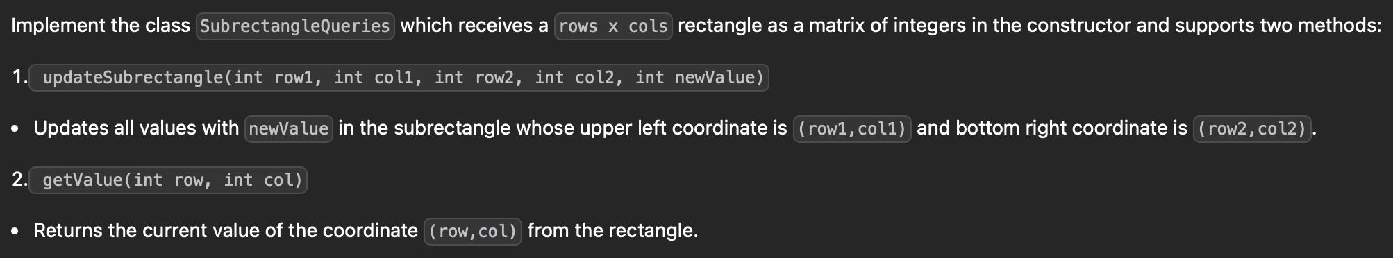 99클럽 코테 스터디 18일차 Til Leetcode Subrectangle Queries Java 4405
