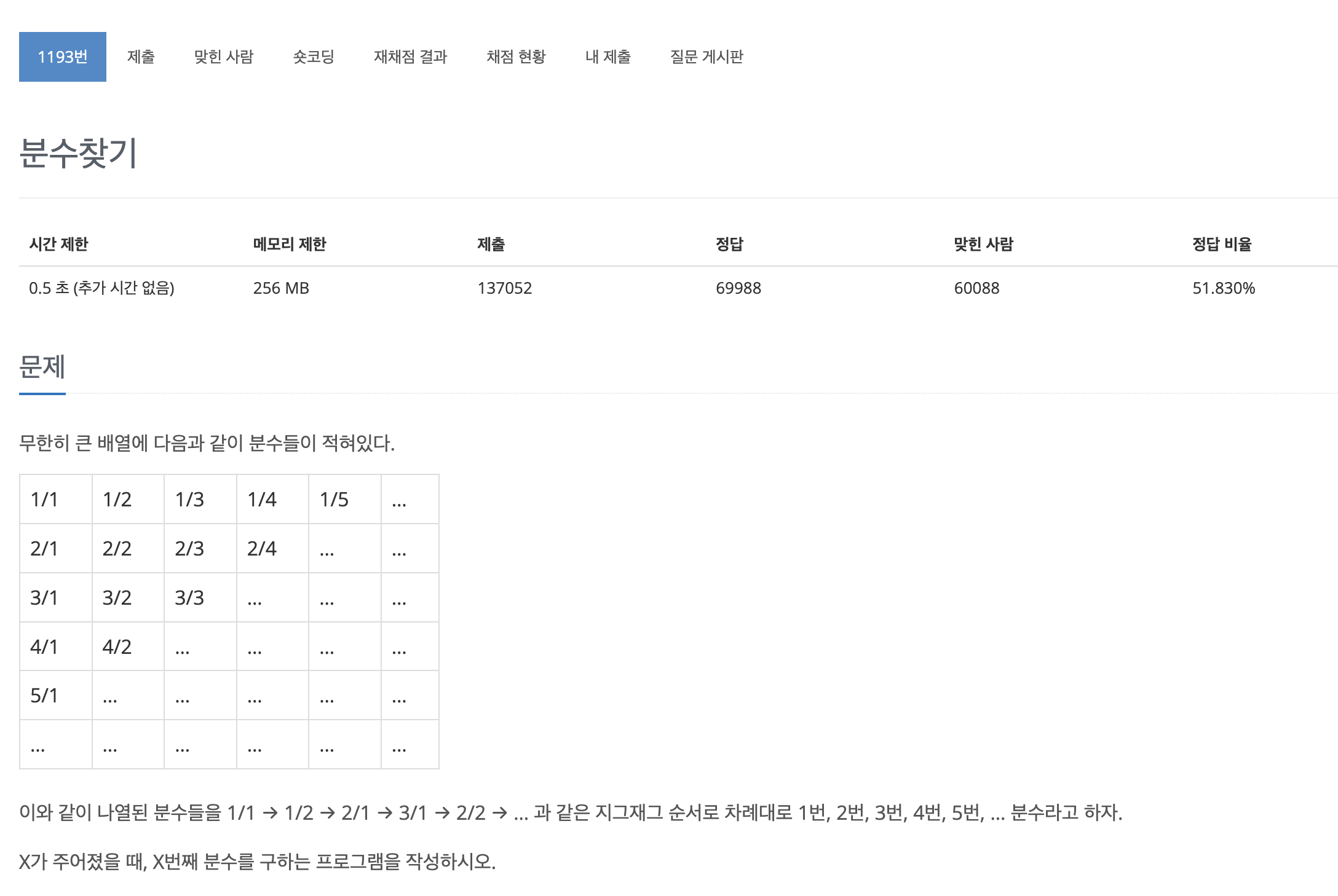 [JAVA] 백준 1193 분수 찾기