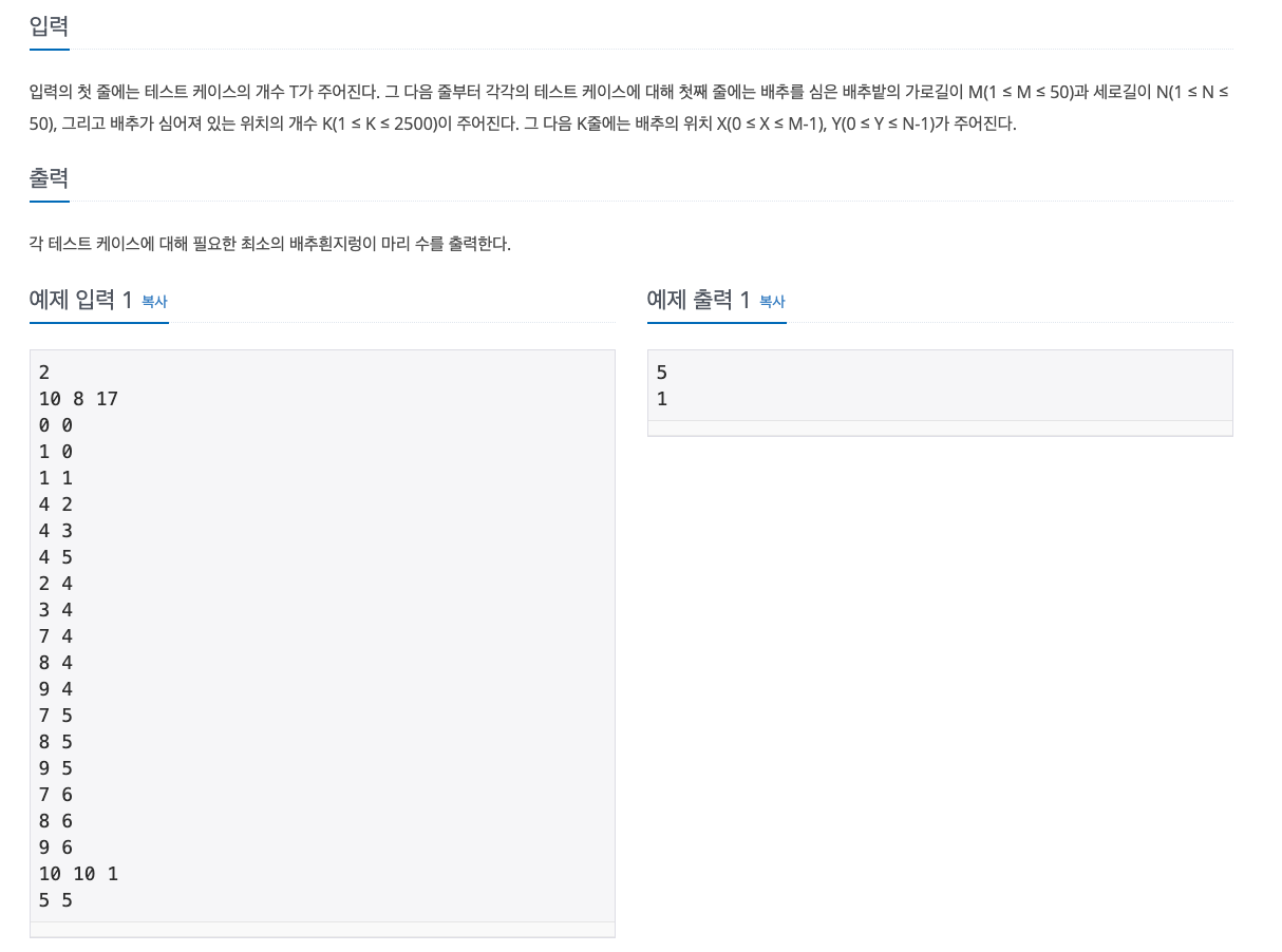 [백준 - JAVA] DFS - Silver 2 유기농 배추 (1012)