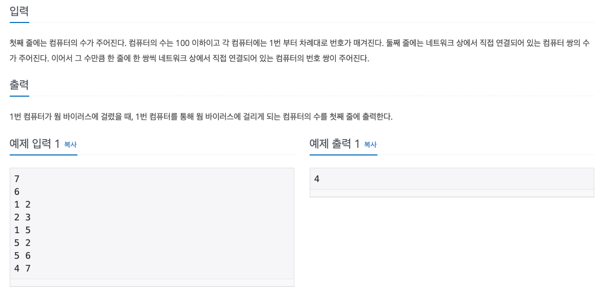 [백준 - JAVA] DFS - Silver 3 바이러스 (2606)