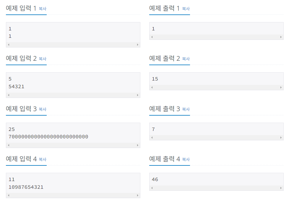 [백준] 11720번 : 숫자의 합 JAVA