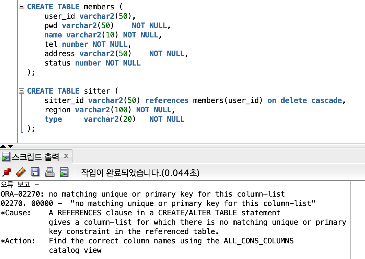 Error Ora 02270 No Matching Unique Or Primary Key For This Column List 