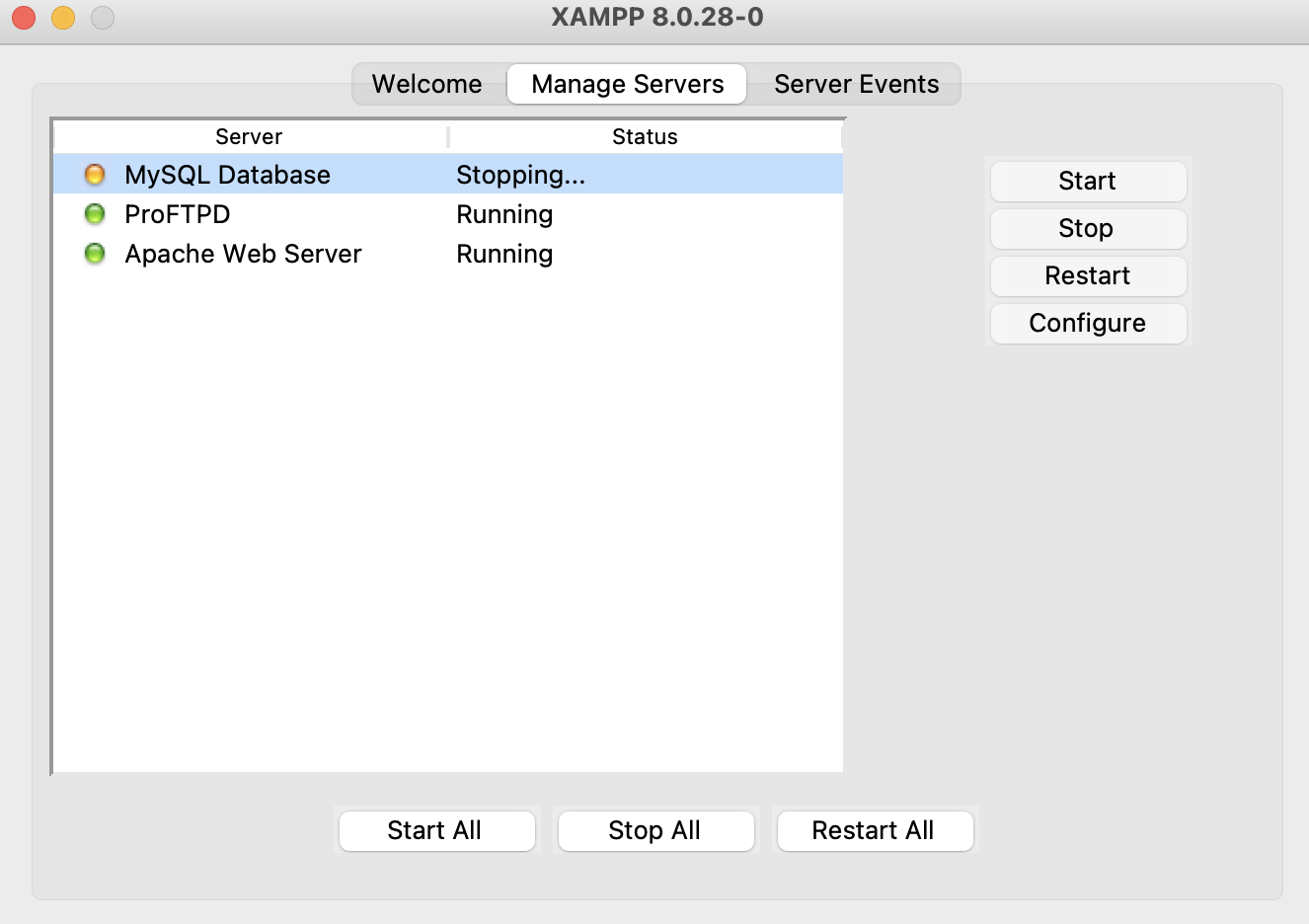 [PHP 7] (mac) XAMPP 에서 mySQL DB만 실행이 안될 때 (해결)
