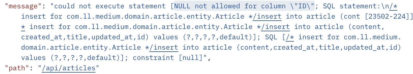 500 Null Not Allowed For Column Id 