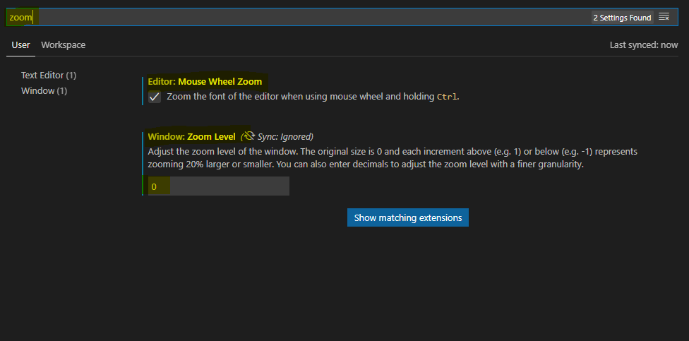 vscode sidebar, editor font size 조절