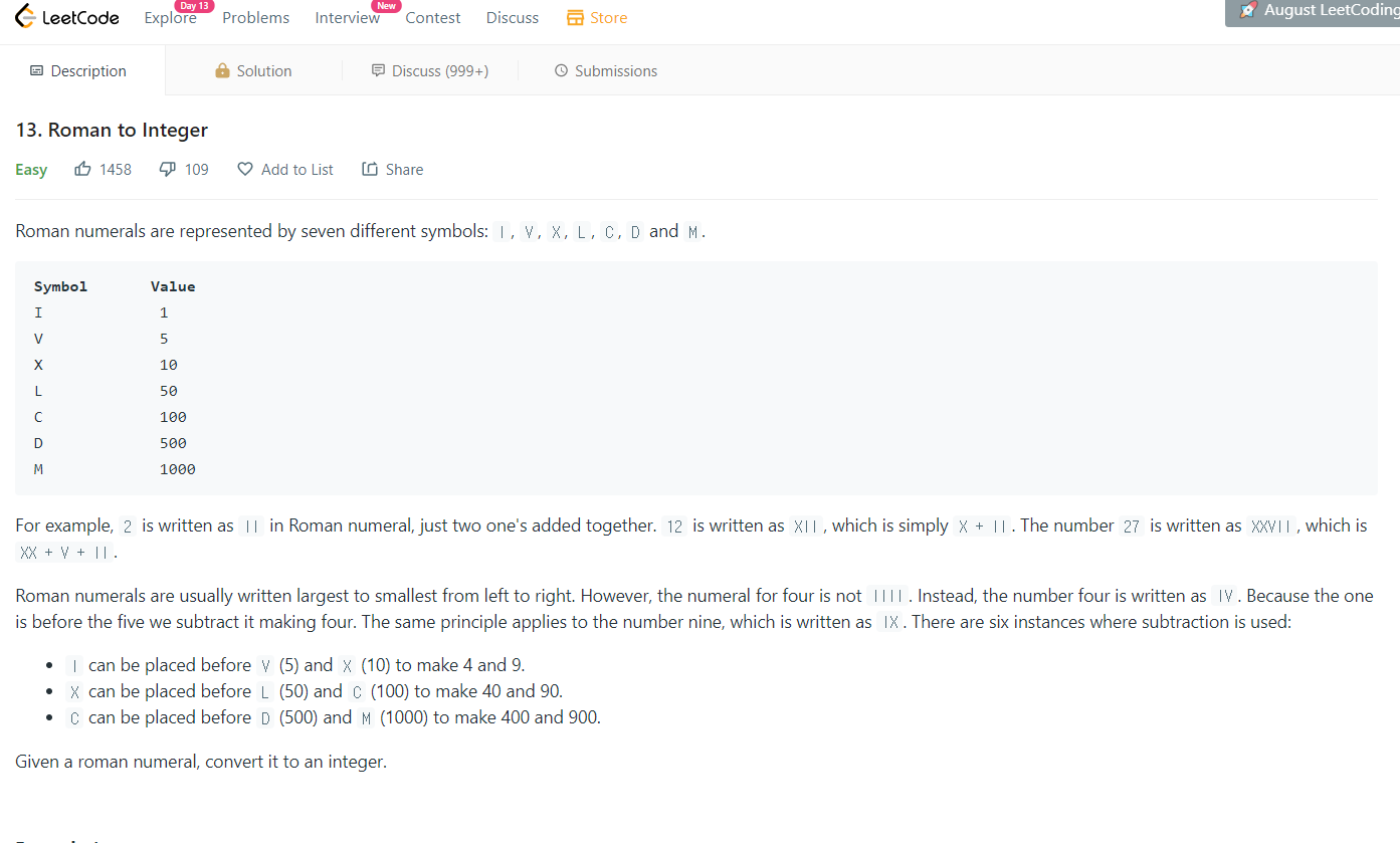 Leet code 13. Roman to Integer Leet code 13. Roman to Integer