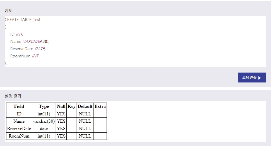 My Sql 테이블 생성 