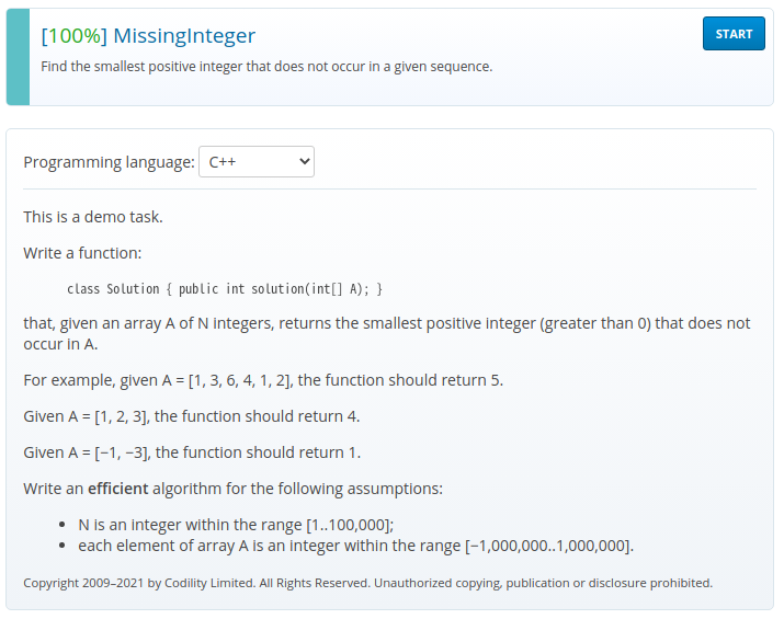[ Codility ] - Lesson4 MissingInteger(C++)