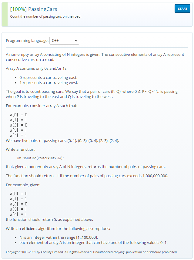 [ Codility ] - Lesson5 PassingCars(C++)