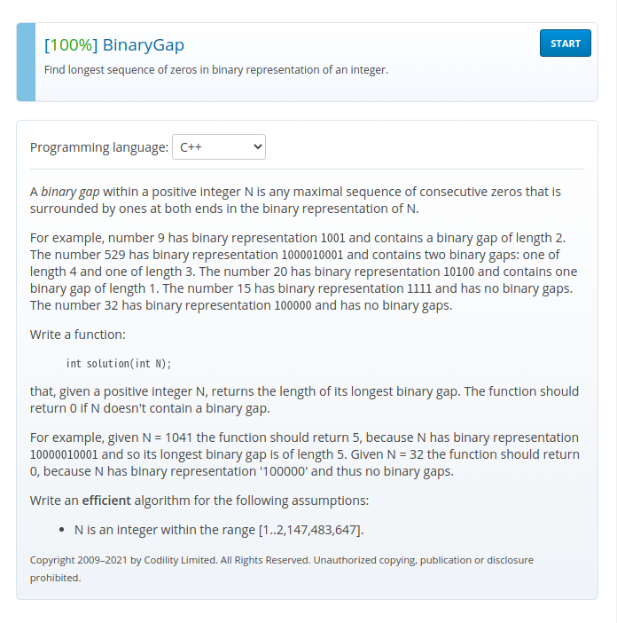 [ Codility ] - Lesson1 BinaryGap(C++)