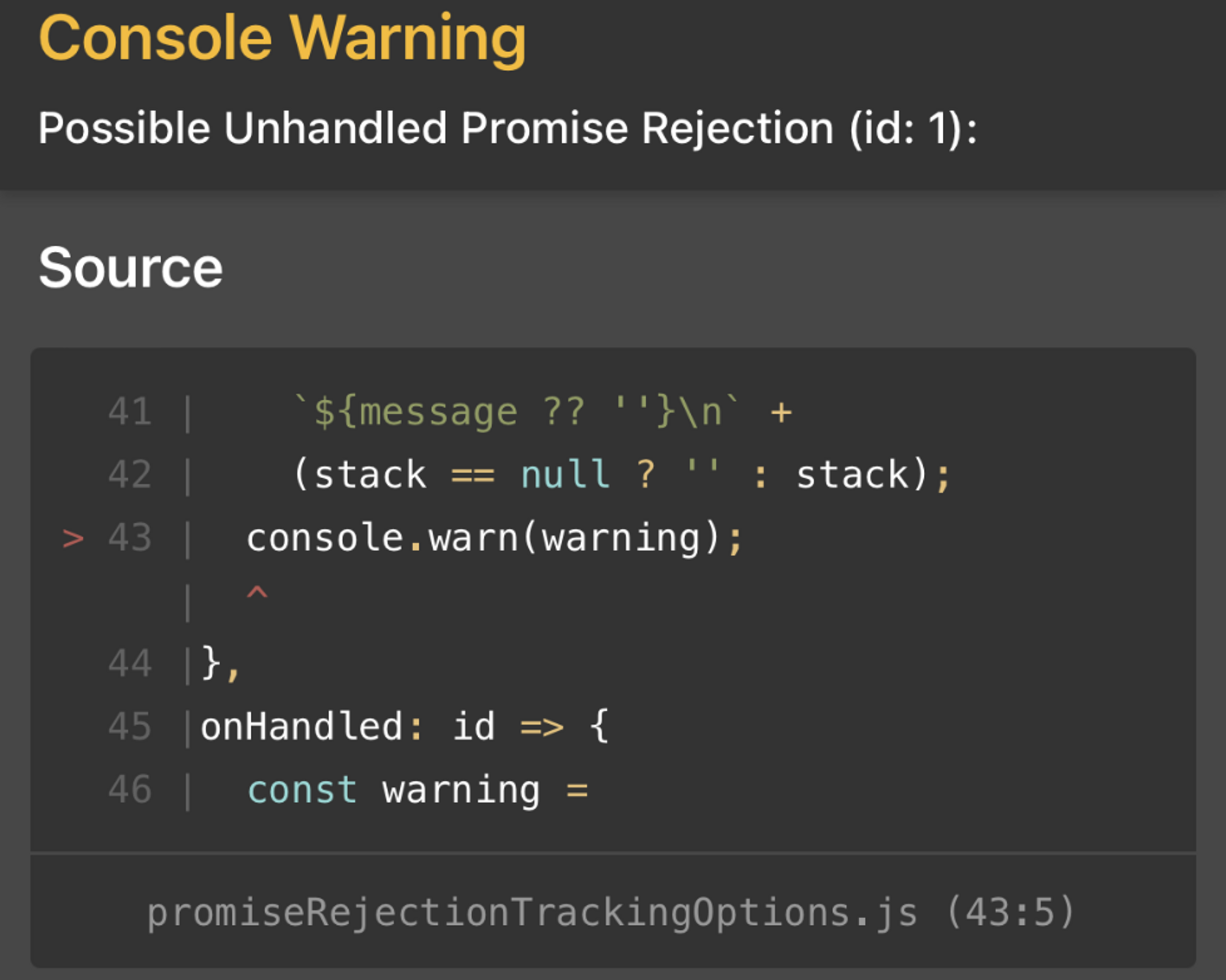 [error Log] Possible Unhandled Promise Rejection