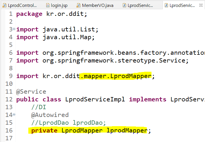 dao를 class에서 (mapper)interface로 바꾸기