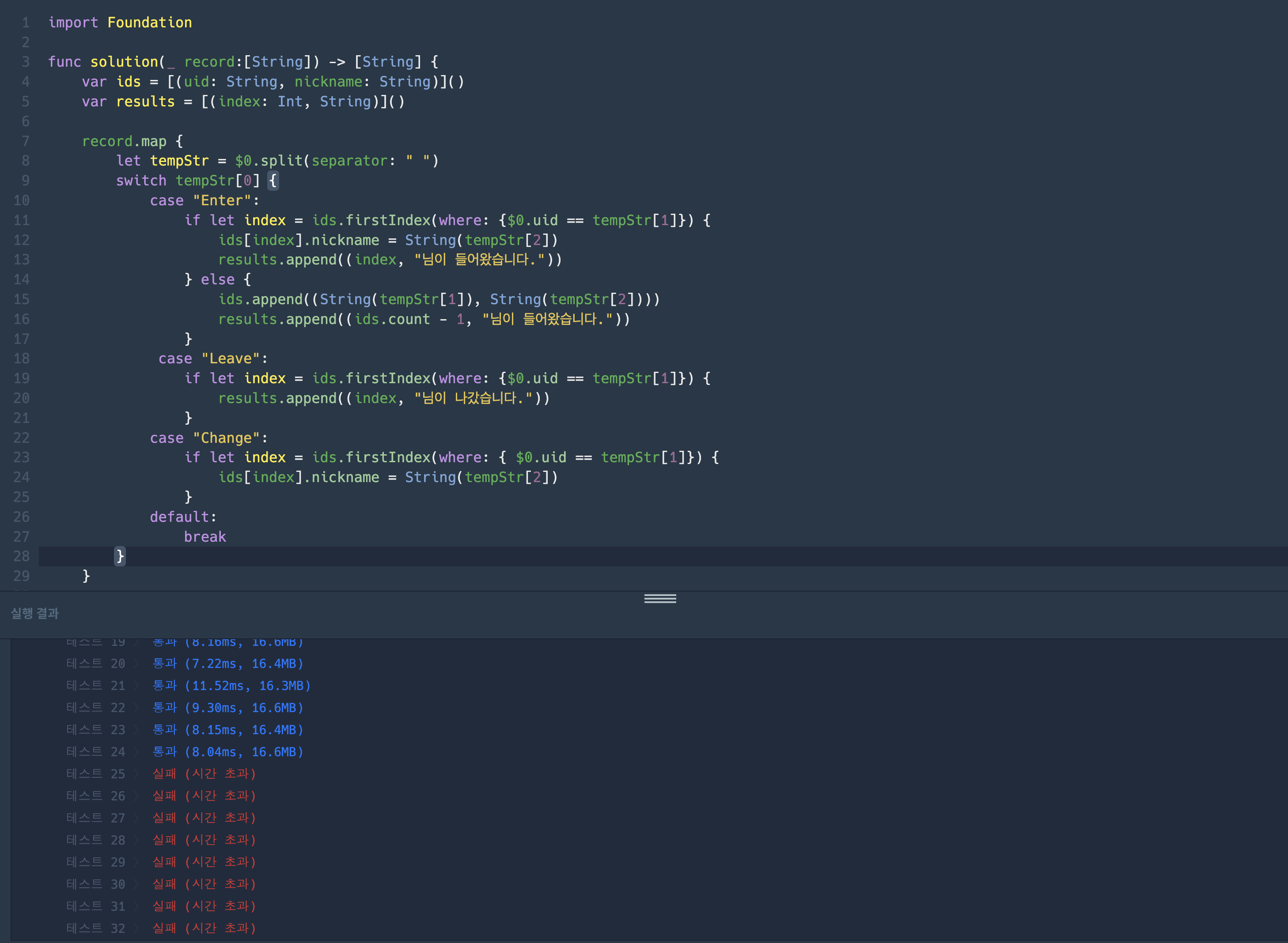 [Swift 코테] 2019 Kakao Blind Recruitment - 오픈채팅방