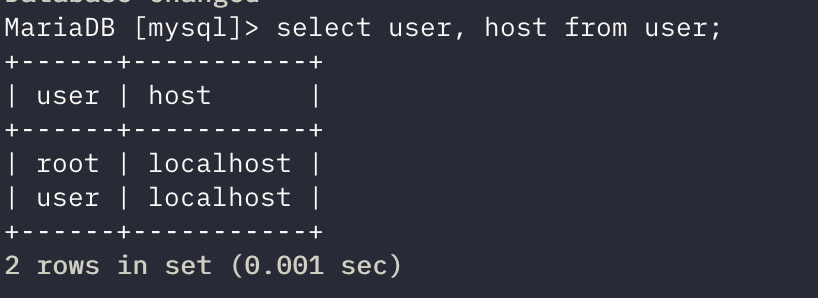 mysql user확인 및 추가