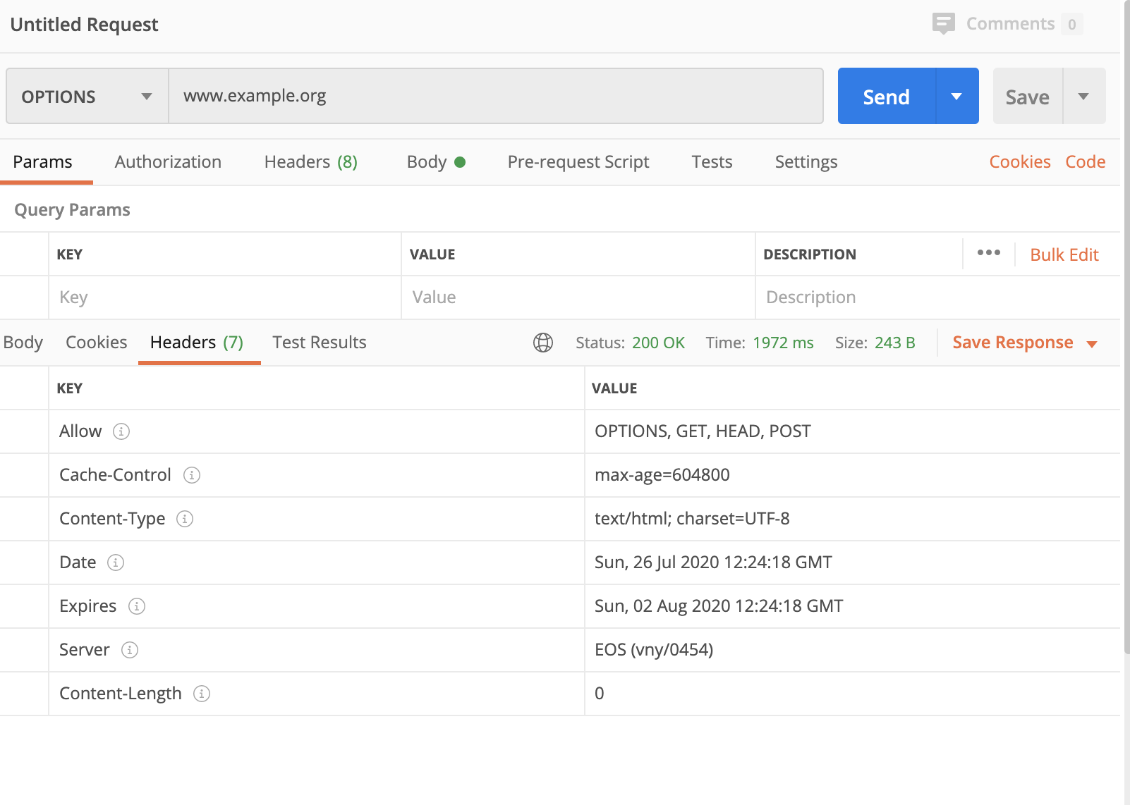 Option method (HTTP 리퀘스트 메세지의 메소드중 하나)
