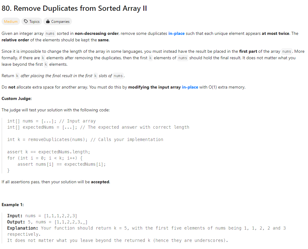 Remove Duplicates from Sorted Array II - LeetCode Remove Duplicates from Sorted Array II - LeetCode