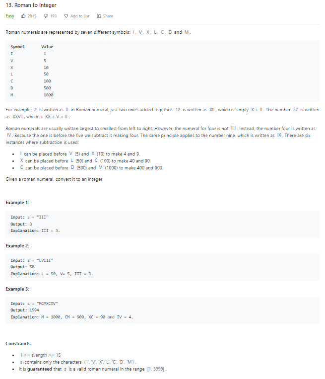 [LeetCode] 13. Roman to Integer