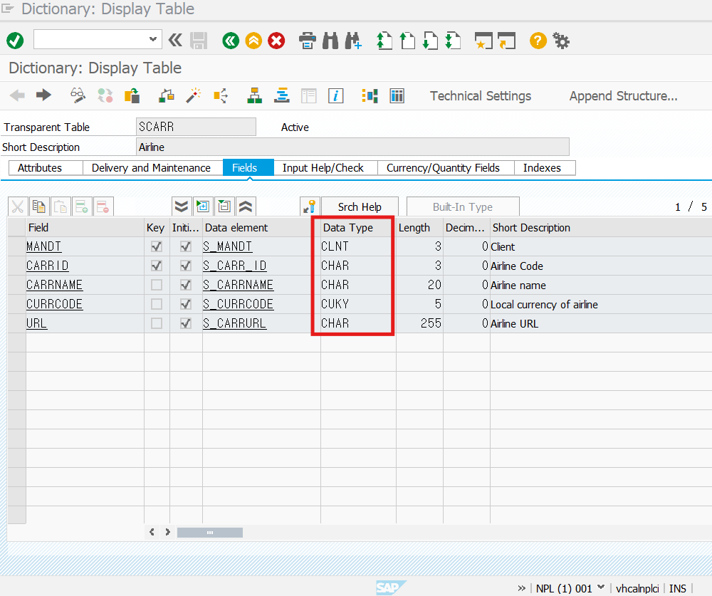 SAP ABAP 교육일지(2주차 Table.Data.type)