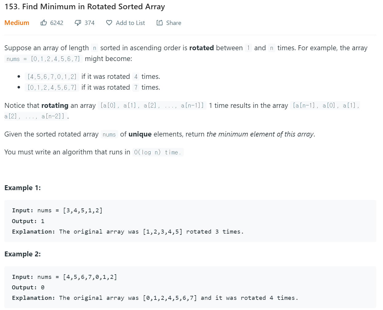 Find Minimum In Rotated Sorted Array
