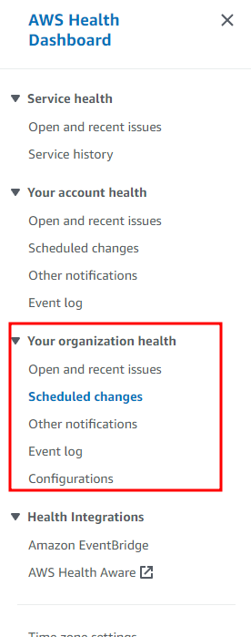 AWS Health Dashboard - Your organization health
