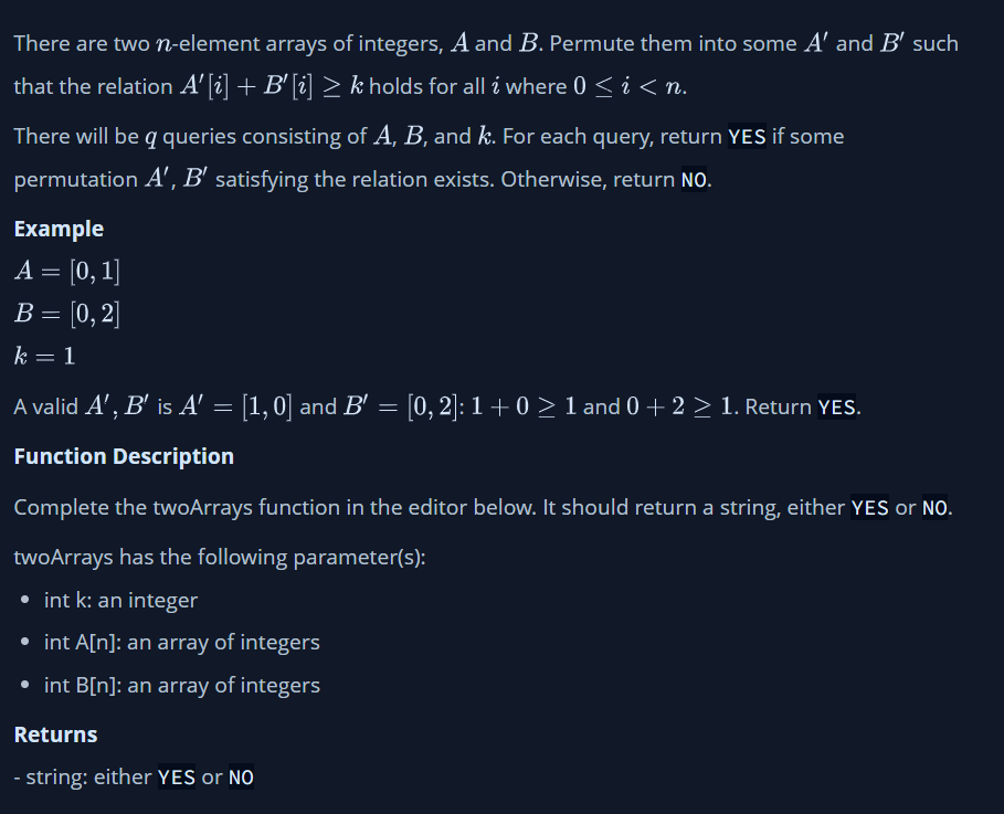 HackerRank-Permuting Two Arrays HackerRank-Permuting Two Arrays