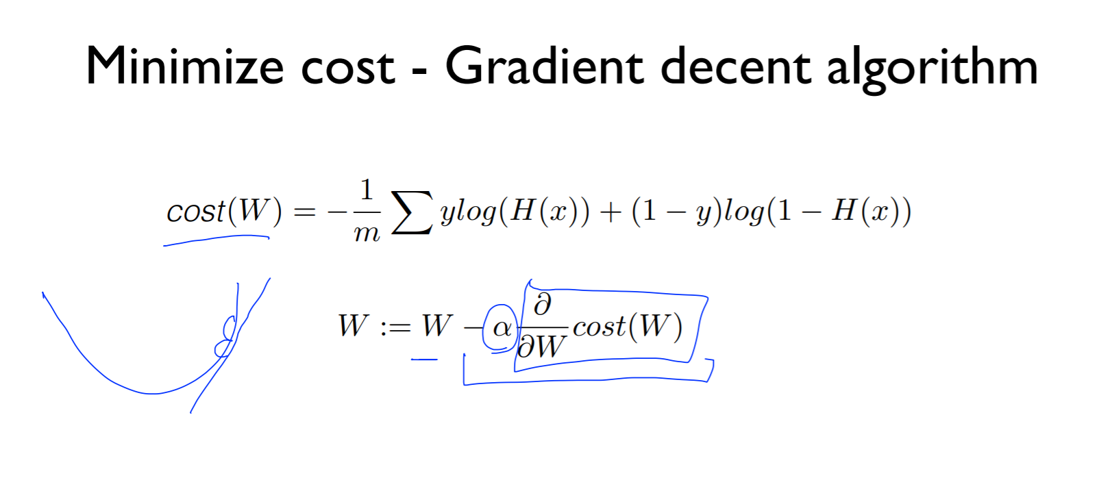 [ML] Logistic (regression) classification: Cost function & gradient decent