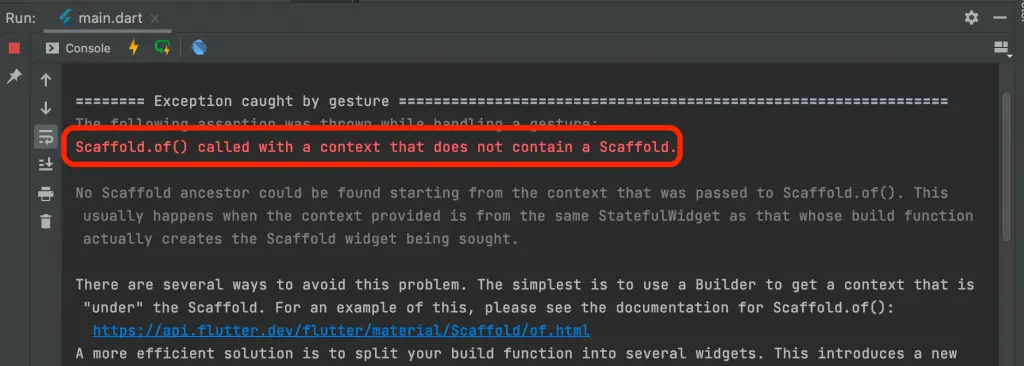 Flutter 에러 Scaffoldof Called With A Context That Does Not Contain