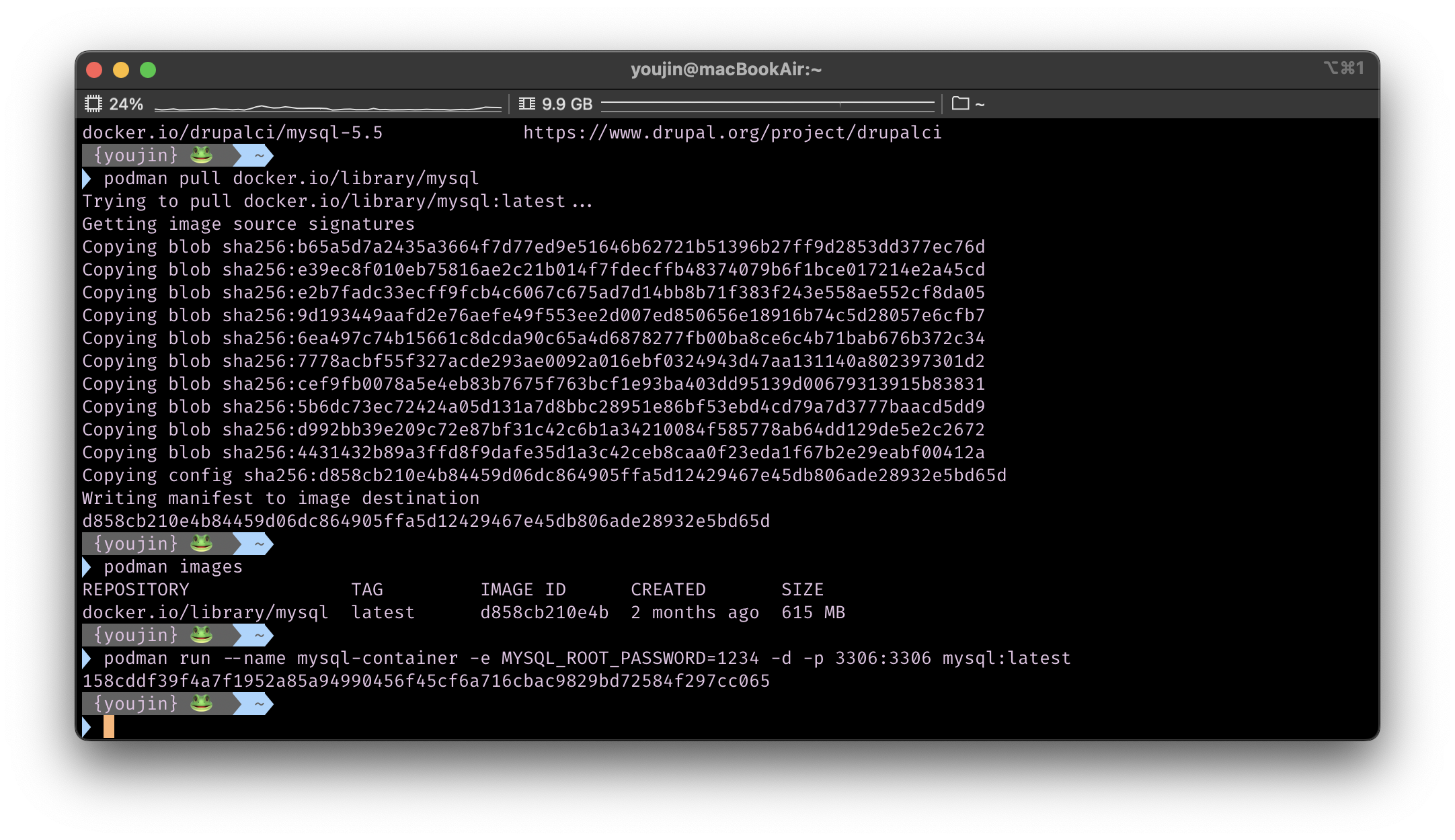Podman 설치 및 Mysql Container 실행하기