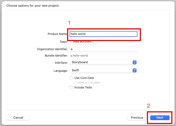 Xcode ios orqalik "hello world"ni ekranga chiqarish