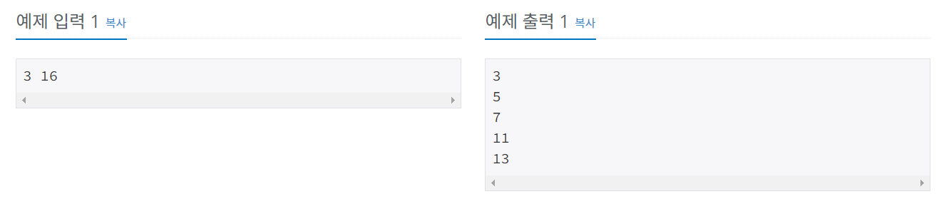 [백준] 1929번 : 소수 구하기 - JAVA