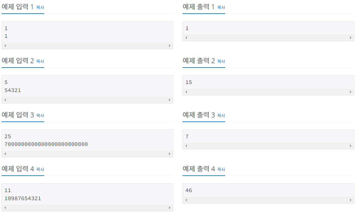 [백준] 11720번 : 숫자의 합 - JAVA