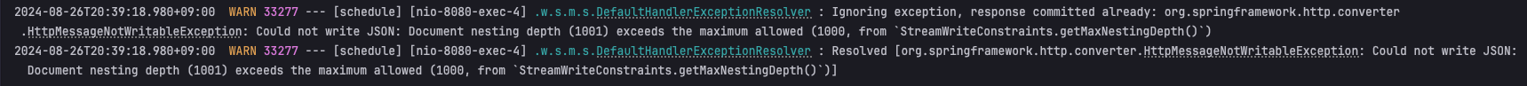 Spring Could Not Write Json Document Nesting Depth 1001 Exceeds The Maximum Allowed 1000 4293