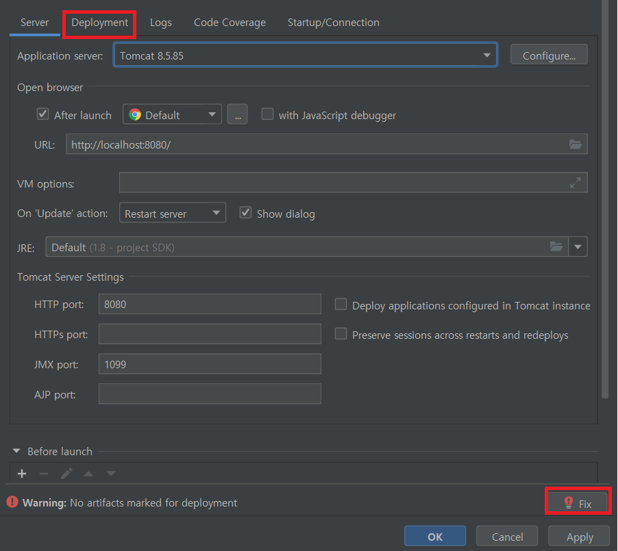 IntelliJ에서 외장 Tomcat 연동 방법