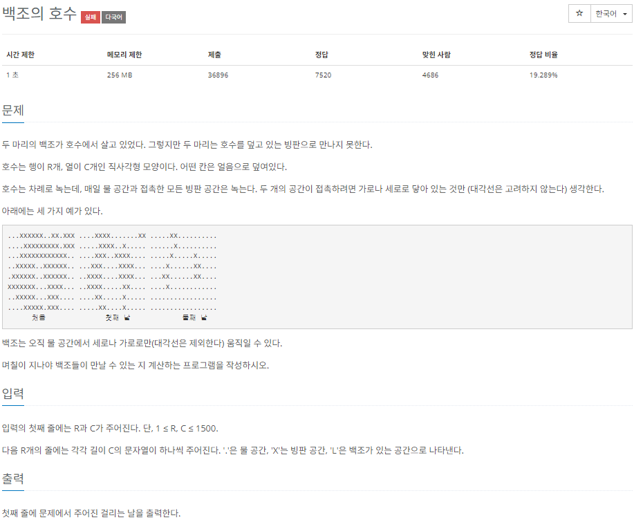 [3] BOJ 3197번: 백조의 호수 - BFS, Flood Fill 알고리즘