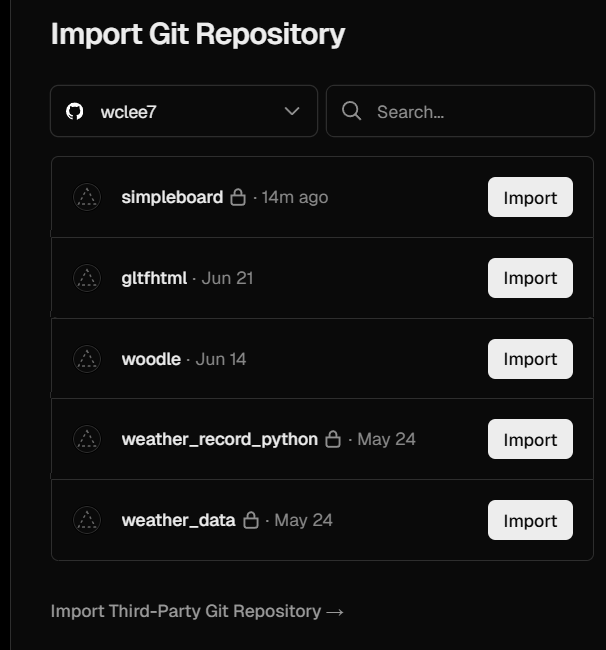 vercel (w. github) hosting