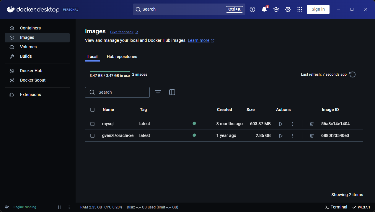 docker 데스크탑에서 MySQL DB이미지 구동하기