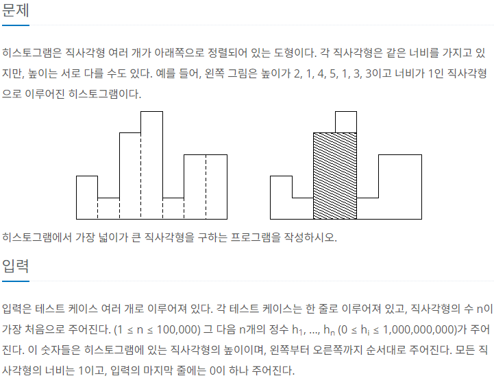 [BOJ] 6549. 히스토그램에서 가장 큰 직사각형(Java)