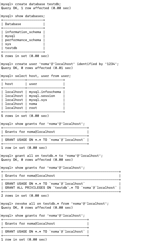 데이터 취업 스쿨 스터디 노트 8 Sql 기초database 정의관리 User 관리권한 관리 Table 생성 및 관리 