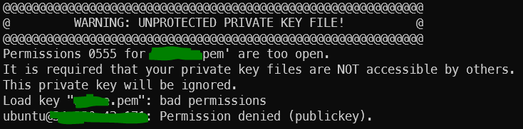 작고 귀여운 AWS .pem 권한 에러 : WARNING: UNPROTECTED PRIVATE KEY FILE!