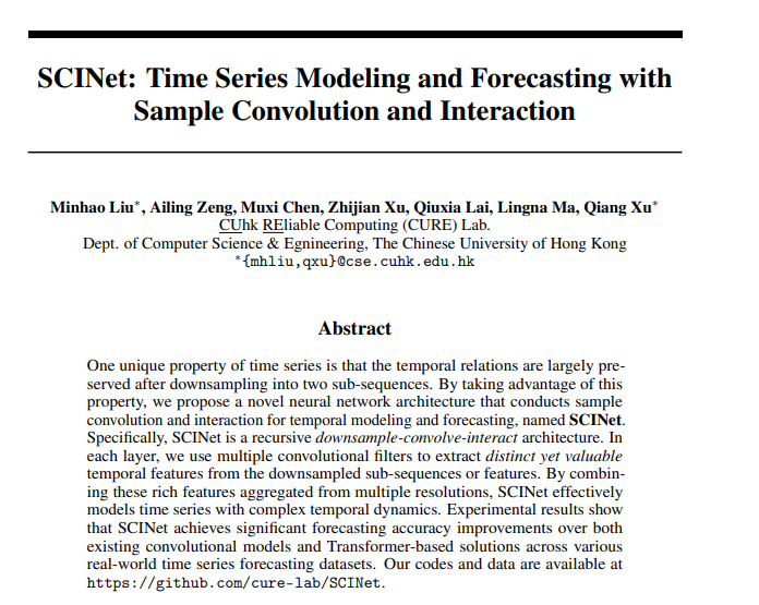 [논문 리뷰] Scinet Time Series Modeling And Forecasting With Sample Convolution And Interaction